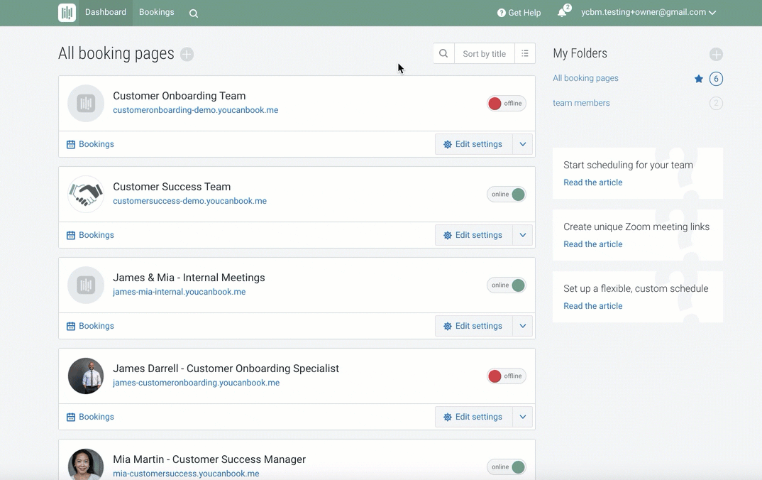 Organizing your Administrator dashboard – YouCanBookMe