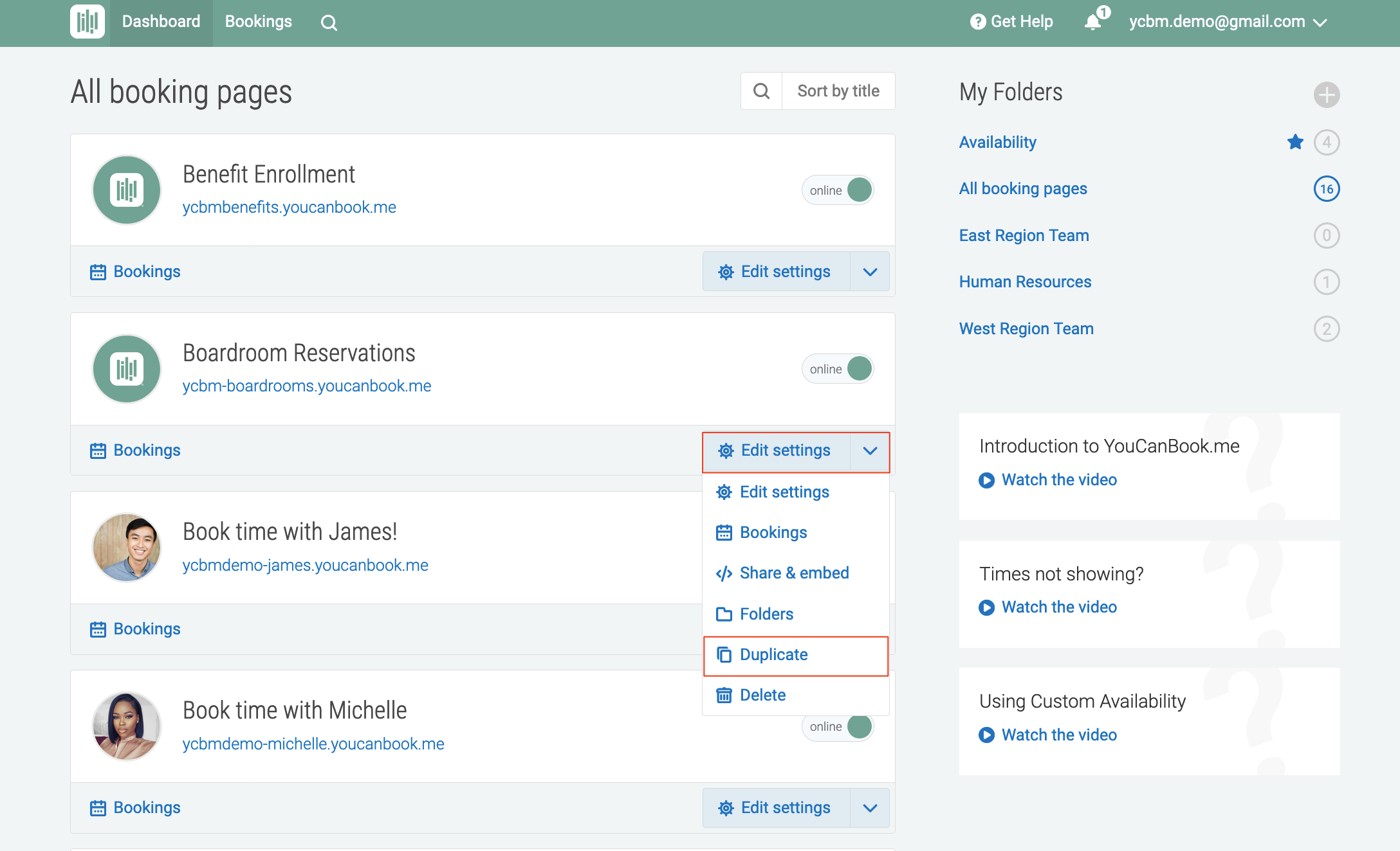 Copy an existing booking page – YouCanBookMe