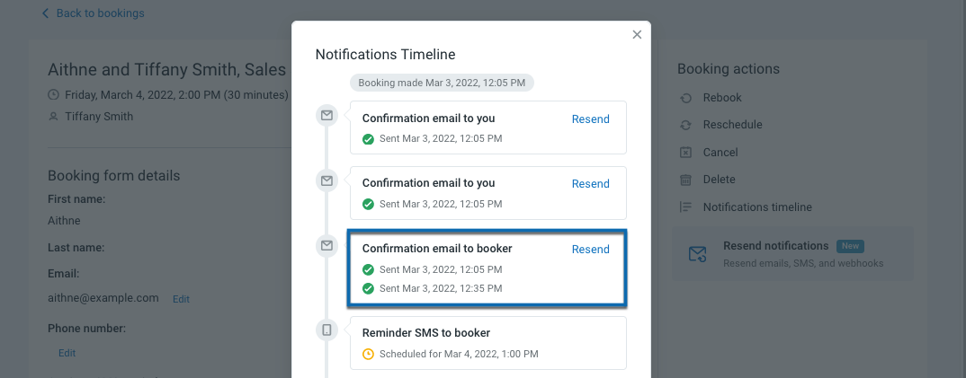 Resend notifications from the actions timeline – YouCanBookMe Help Center