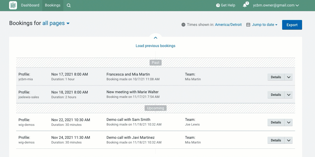 View, manage and export bookings for your team – YouCanBookMe
