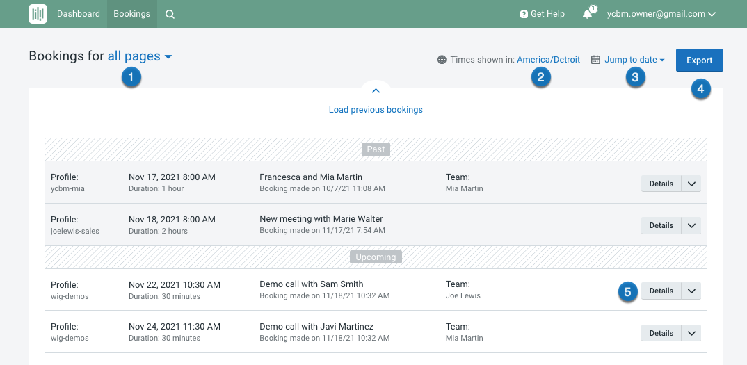 View, manage and export bookings for your team – YouCanBookMe