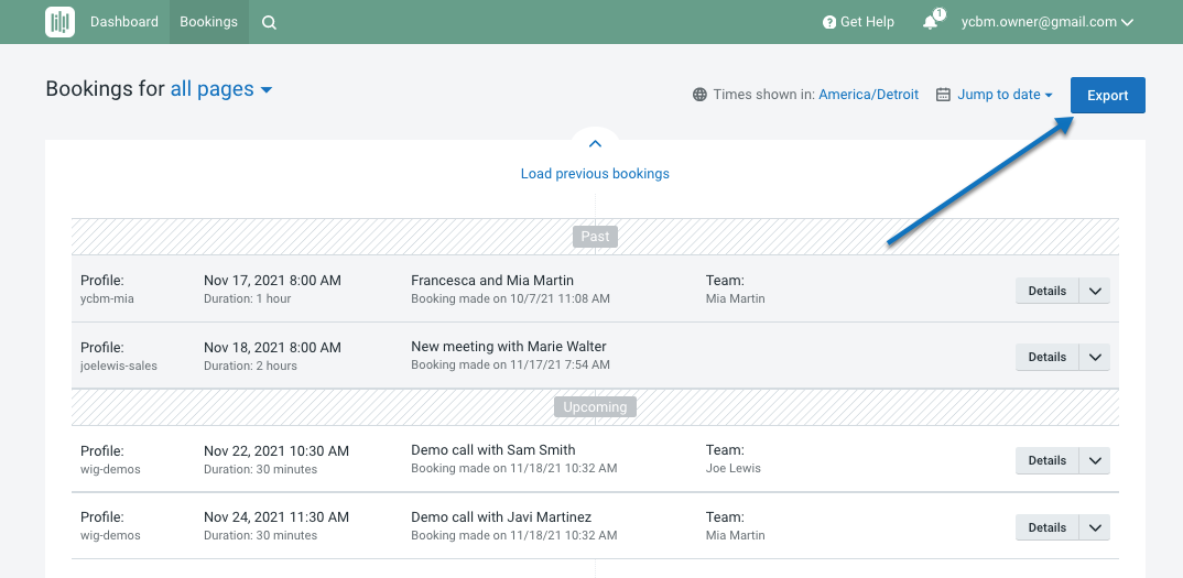 View, manage and export bookings for your team – YouCanBookMe
