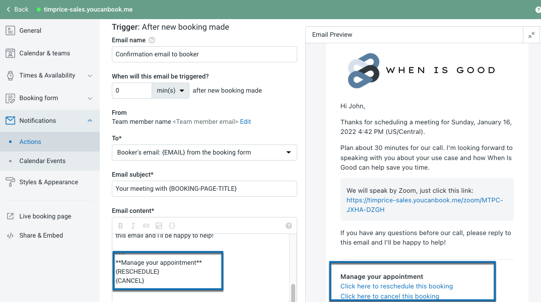 Rescheduling a booking – YouCanBookMe