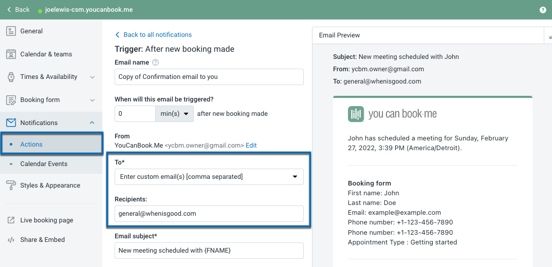 Send emails to more than one recipient – YouCanBookMe