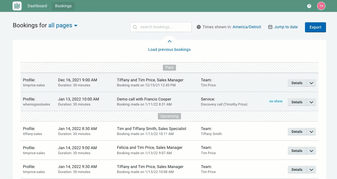 View, manage and export your booking activity – YouCanBookMe
