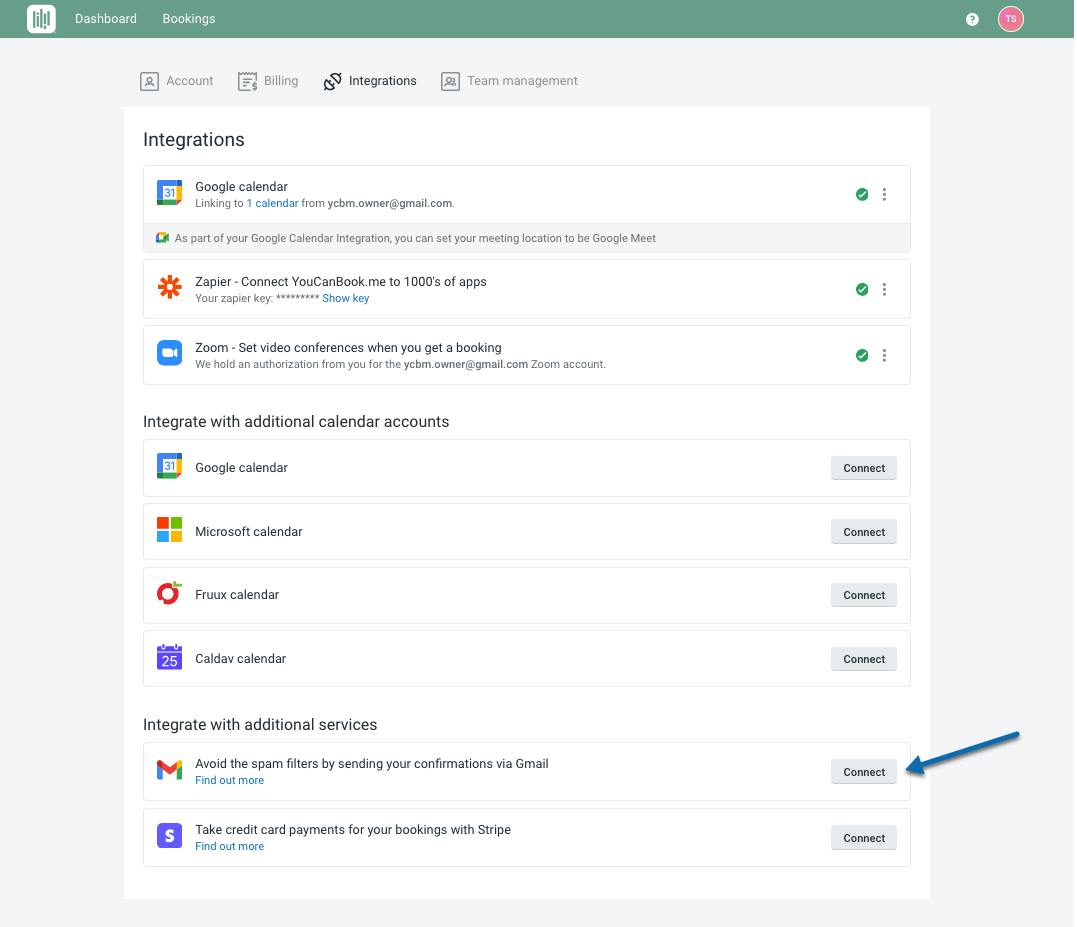 Integrate your account with Gmail – YouCanBookMe