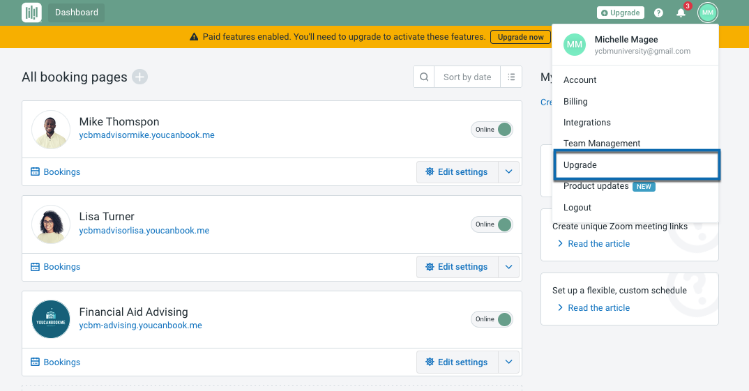 How to upgrade your YCBM account – YouCanBookMe