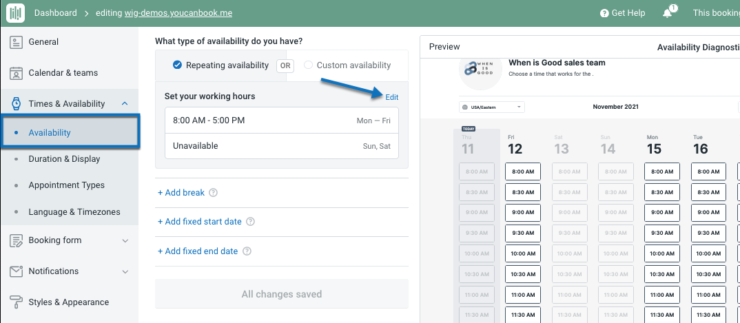 Set your team's availability – YouCanBookMe
