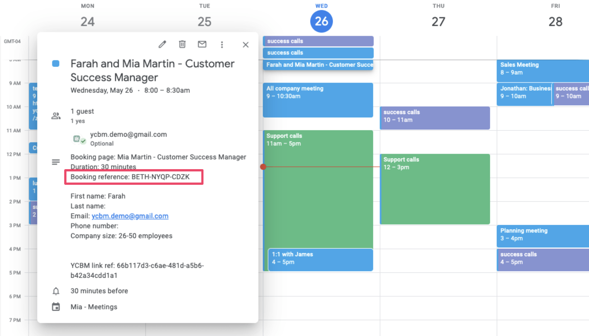 Where can I find the YCBM Booking Reference? – YouCanBookMe