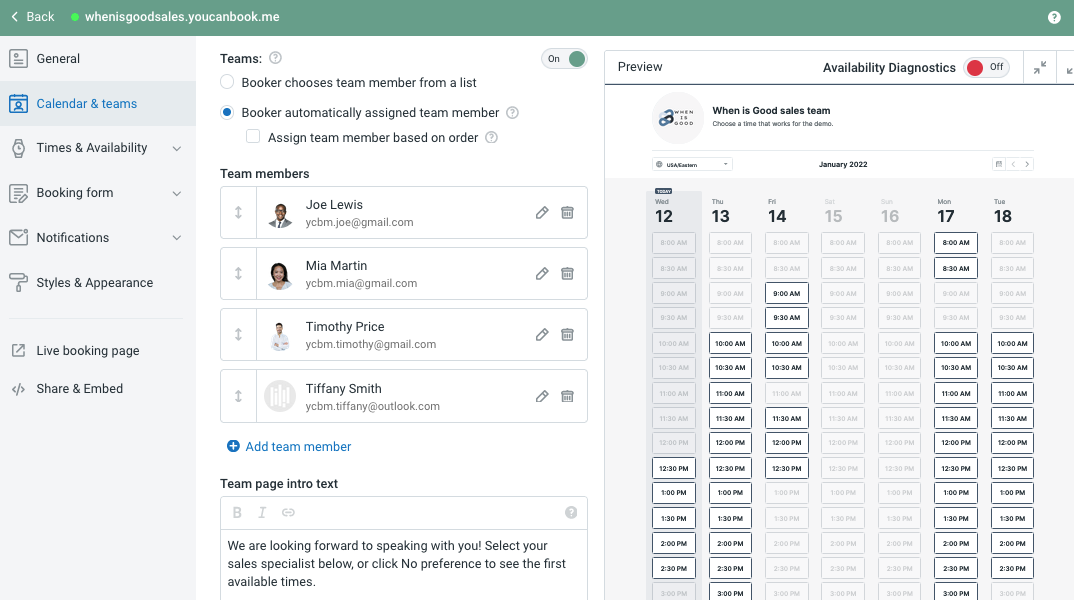 Availability across booking pages – YouCanBookMe