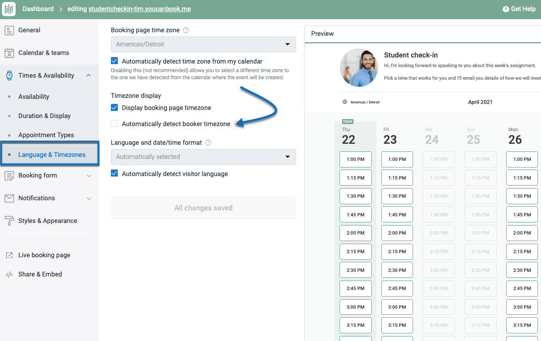 Set up a booking page for 1:1 sessions with students – YouCanBookMe
