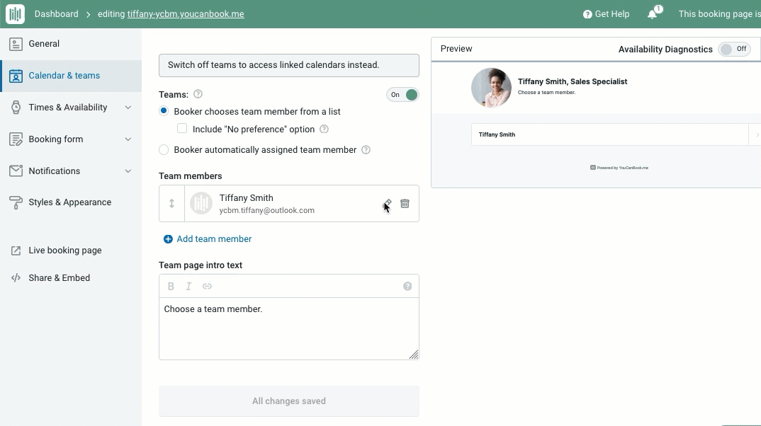 Set up an individual booking page for a team member – YouCanBookMe